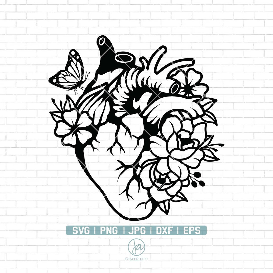 Cardiology SVG | Anatomical Heart With Flowers SVG | Floral Heart Svg ...