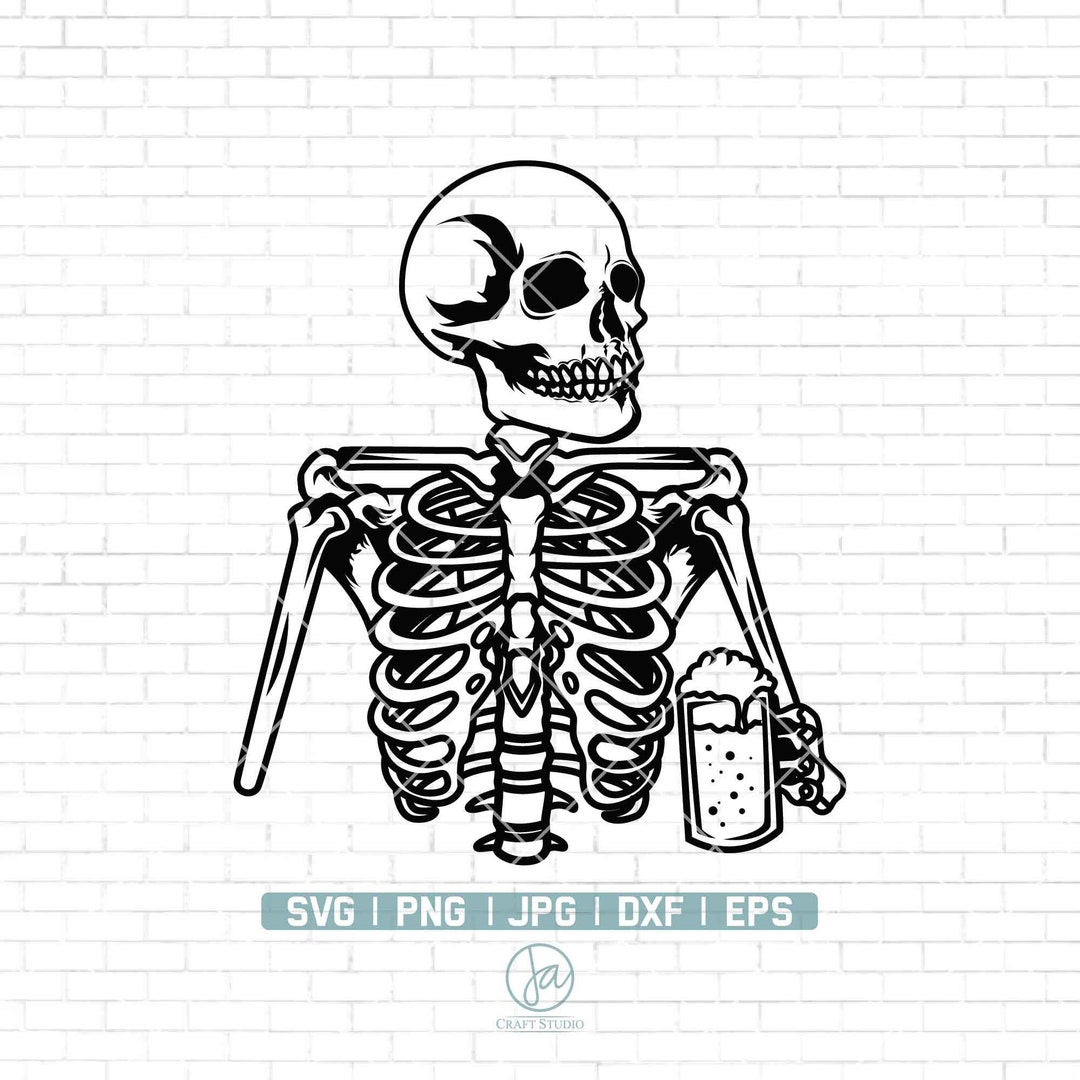 Skeleton Drinking Beer SVG | Lager SVG | Draft Beer SVG | Alcoholic Drink Bar Pub Drunk Alcohol ...