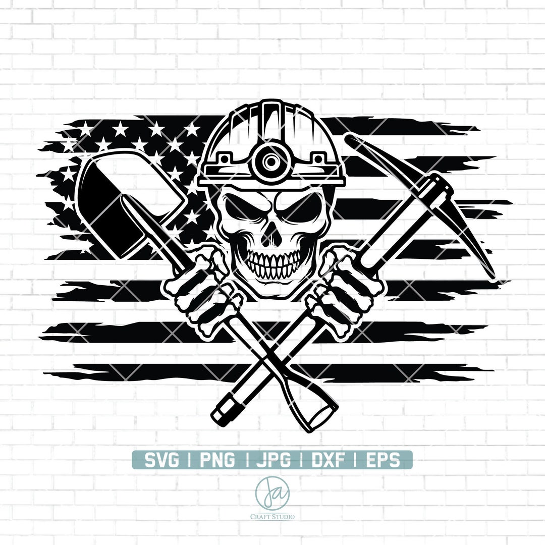 US Mining Skull Svg | Coal Miner Skull Svg | Skull Clipart | Miner Svg ...