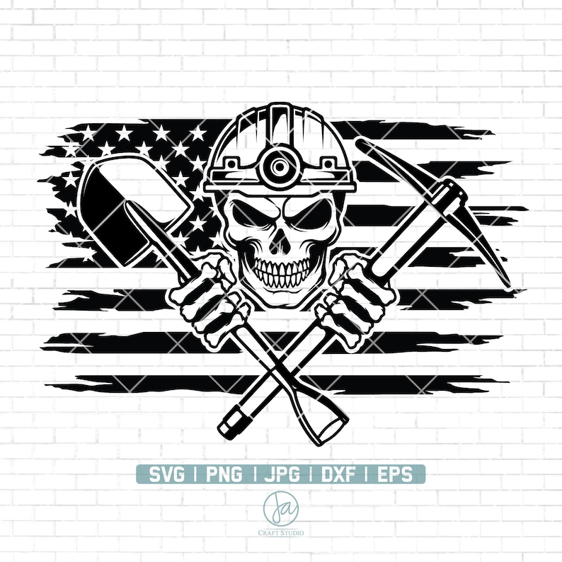 US Mining Skull Svg | Coal Miner Skull Svg | Skull Clipart | Miner Svg ...