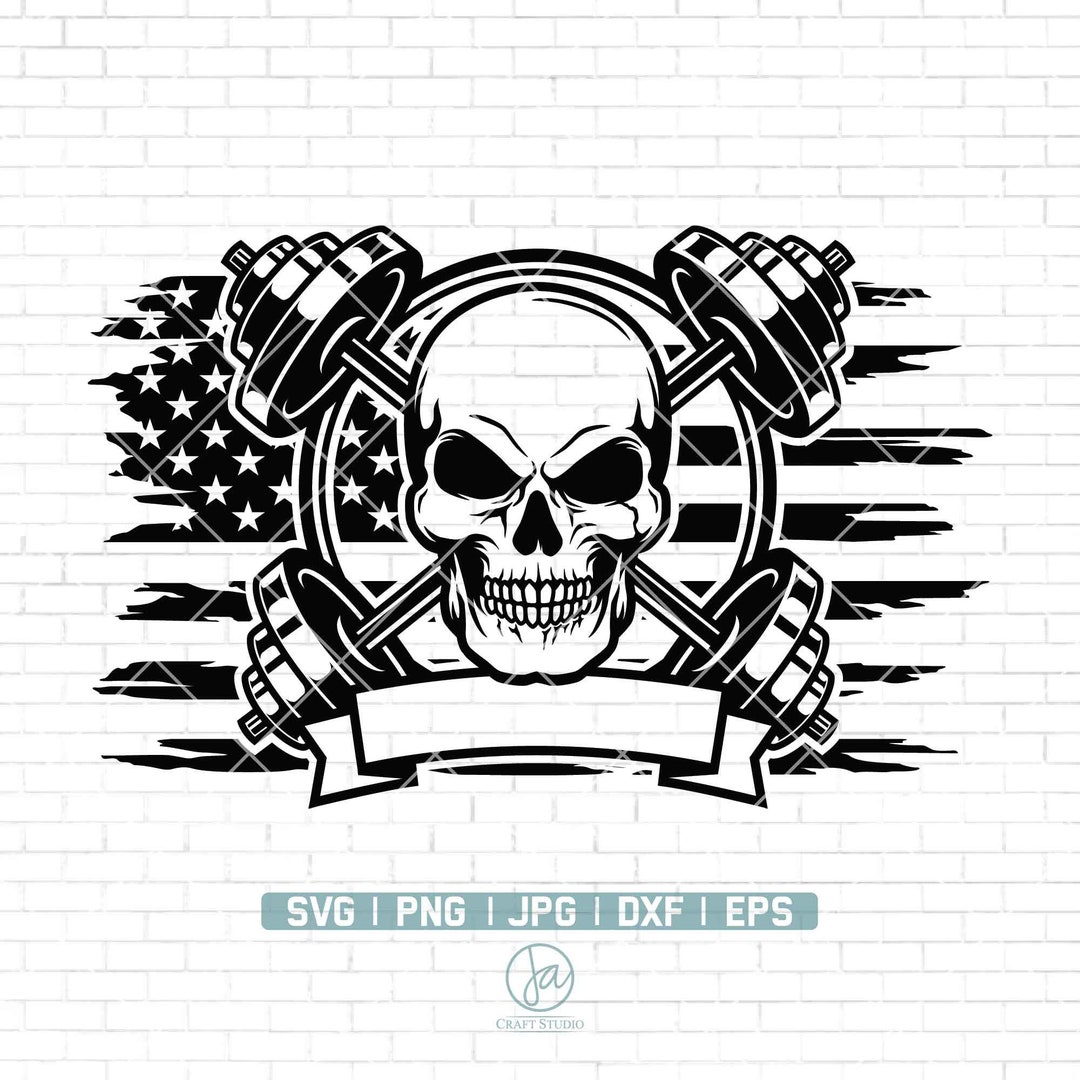 Skull Fitness Svg | Fitness Gym Logo | Skull Svg | Barbell Gym Svg ...