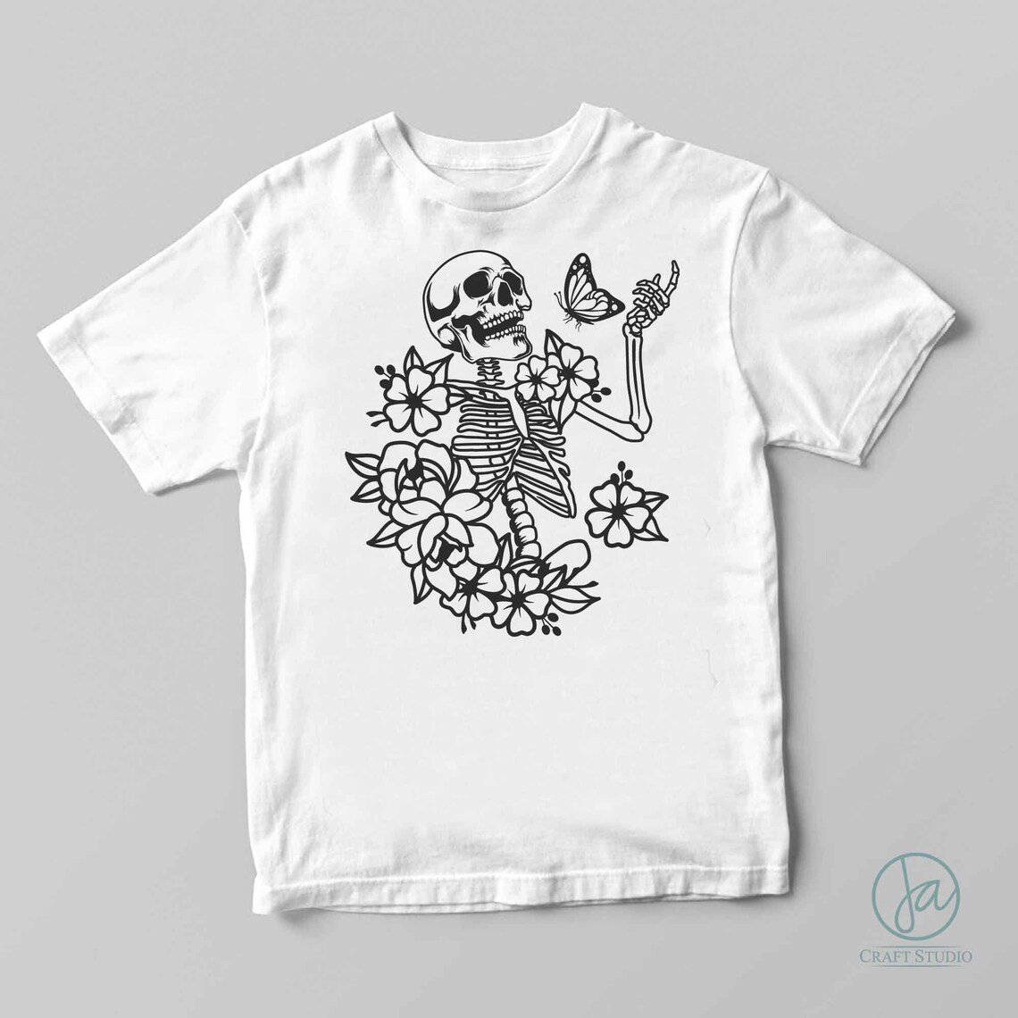 Floral Skeleton With Butterfly Svg | Skeleton With Fowers Svg | Skull ...
