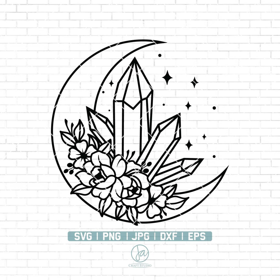 Magic Crystals SVG Files | Crystal Cut File | Crystal Moon Flowers SVG ...