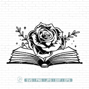 Books With Roses SVG, Floral Book Svg, Roses Svg, Book With Rose Flower ...
