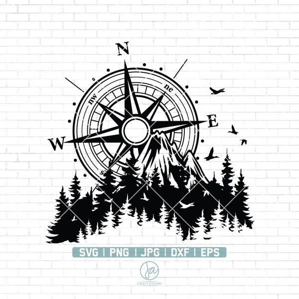 Compass With Mountains Svg - Etsy