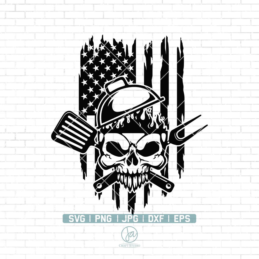 US Grill Skull SVG | Griller Crossbones SVG | Grilling T-shirt | Skull ...