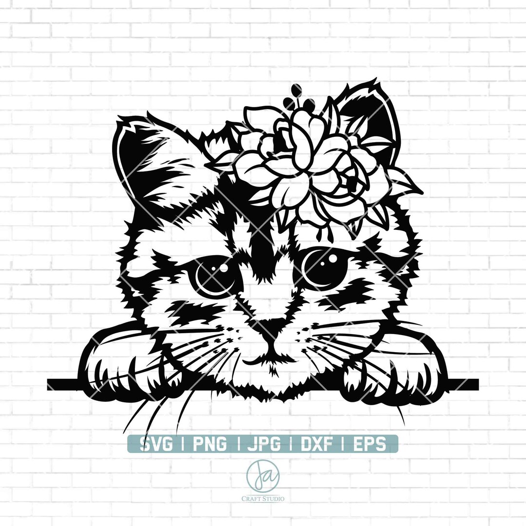 Cute Cat SVG | Floral Cat Svg | Cat Svg | Cat Clipart | Peeking Face ...