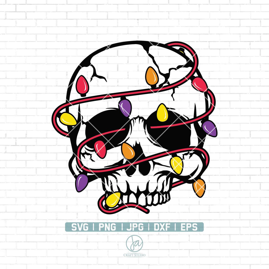 Skull Christmas Svg | Skull Svg | Christmas Lights Svg | Merry ...