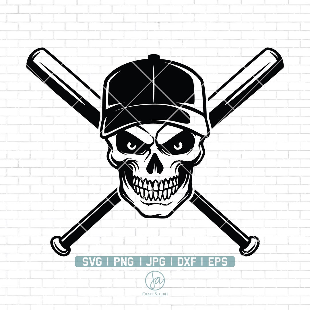 Baseball Skull With Crossed Bats Svg | Softball Skull Svg | Baseball ...