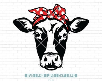 Cow Bandana Svg File | Cow Head Svg | Cow Face Svg | Farm Svg | Heifer ...