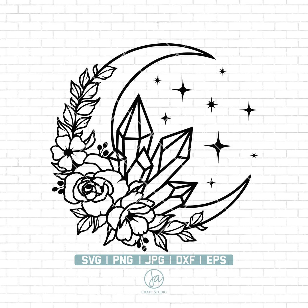 Magic Crystals SVG | Crystal Moon Flowers SVG | Crystal Cut File ...