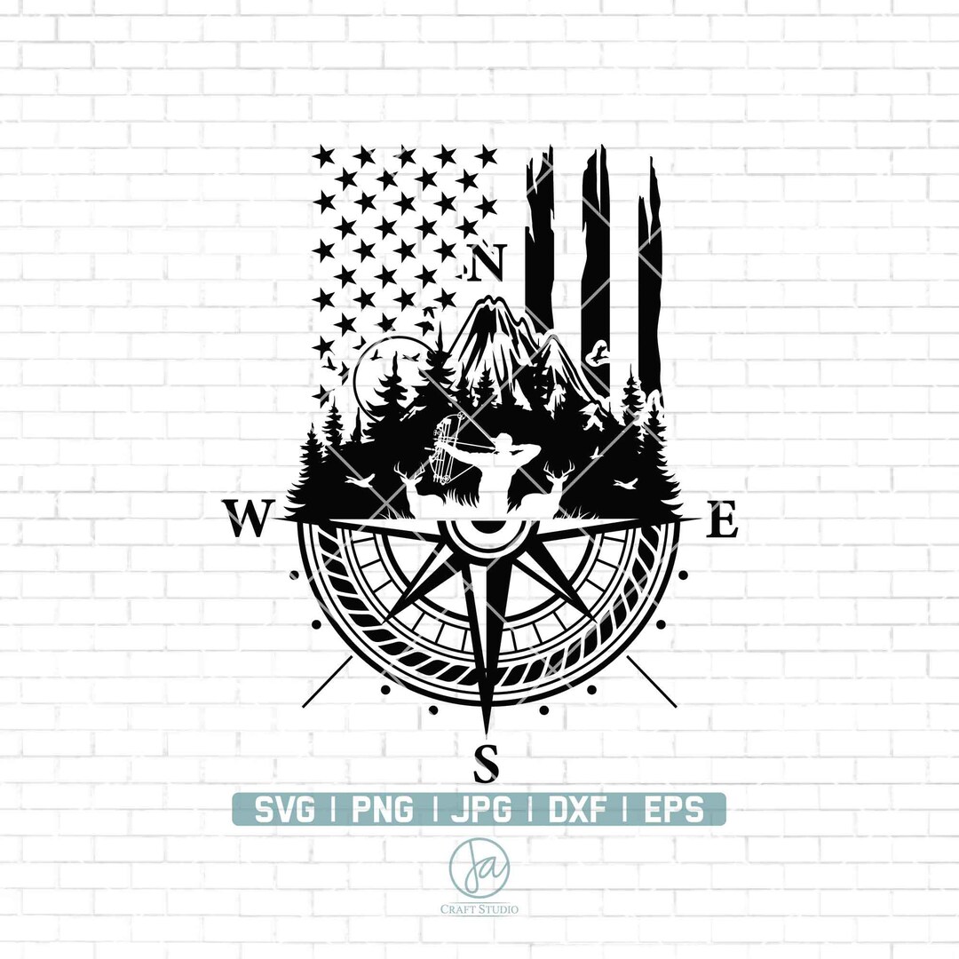 US Deer Hunter Svg | Bow Hunter Svg | Adventure Compass | Deer Antler ...