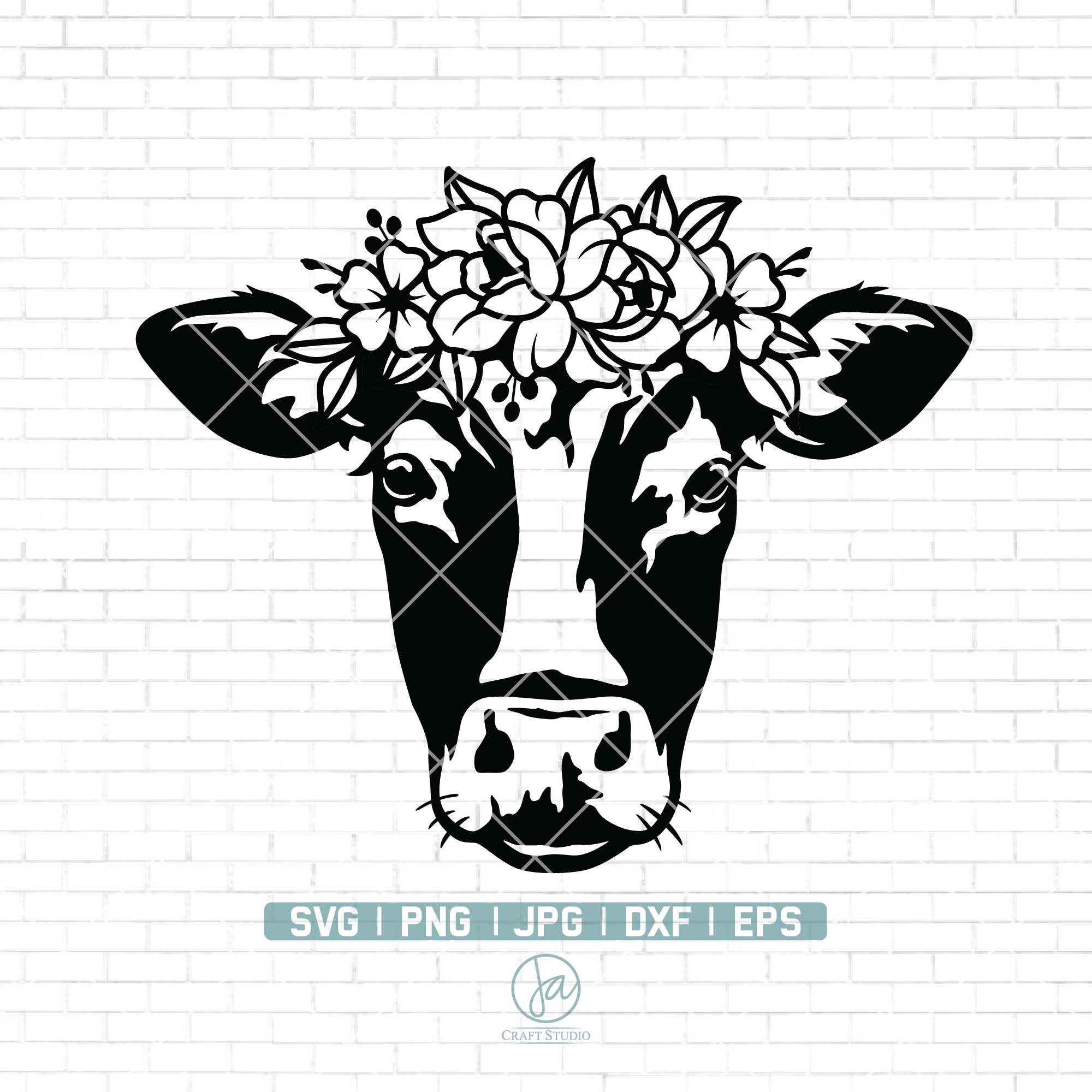 Bloemenkoe Svg Koe met Bloemenkroon SVG Koe Svg Koe gesneden vijlen Koe ...