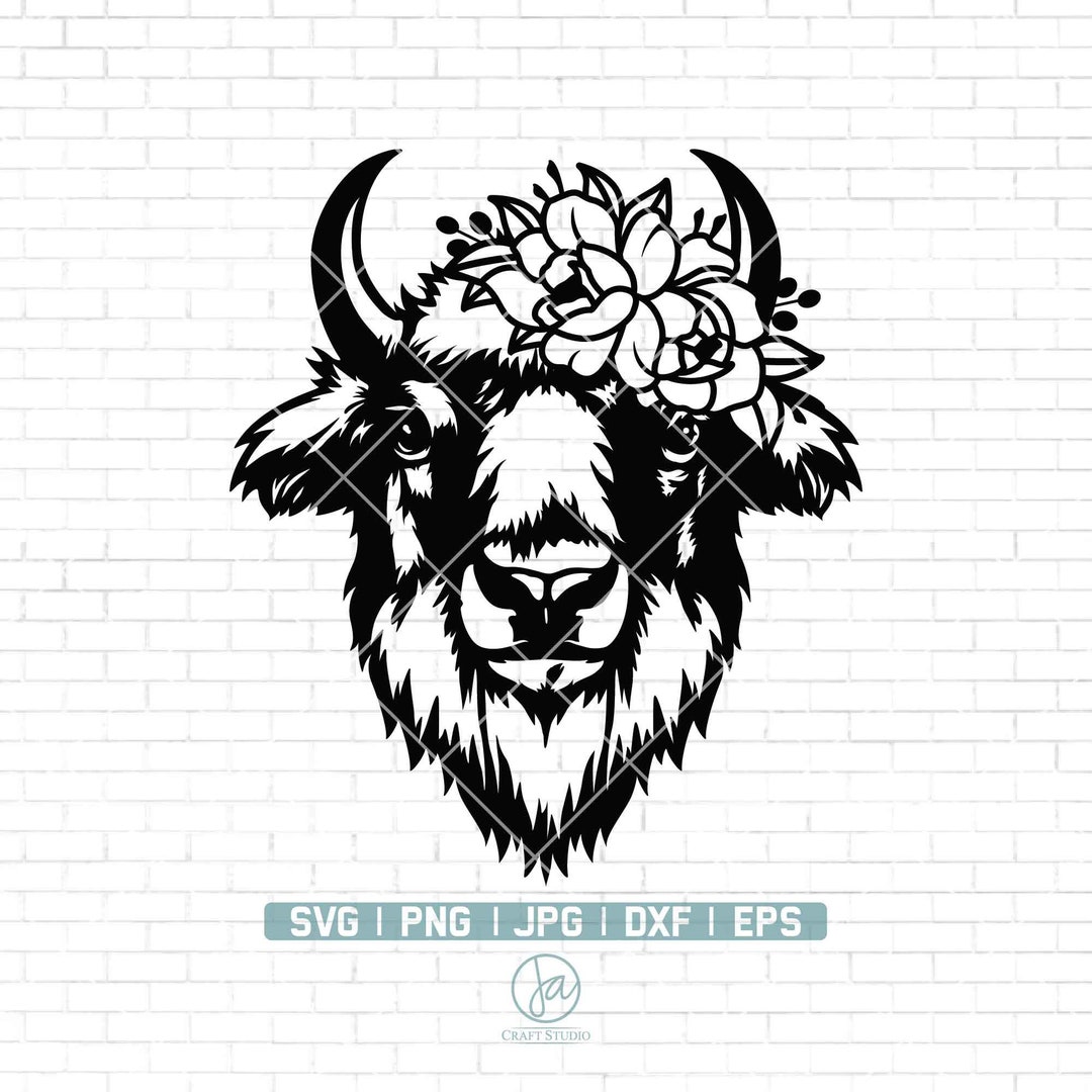 Floral Buffalo Head Svg | Bison Buffalo Svg | Bison Head Svg | Buffalo ...