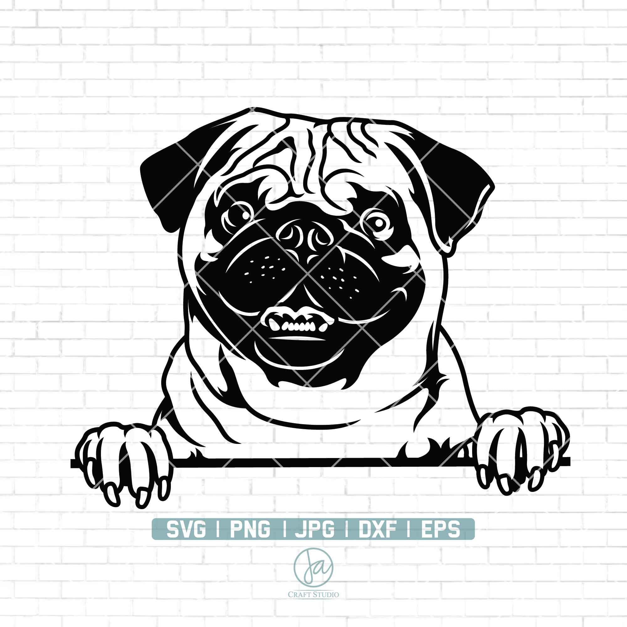 Pug Svg | Peeking Pug Svg | Pug Clipart | Dog Svg | Funny Animal Face ...