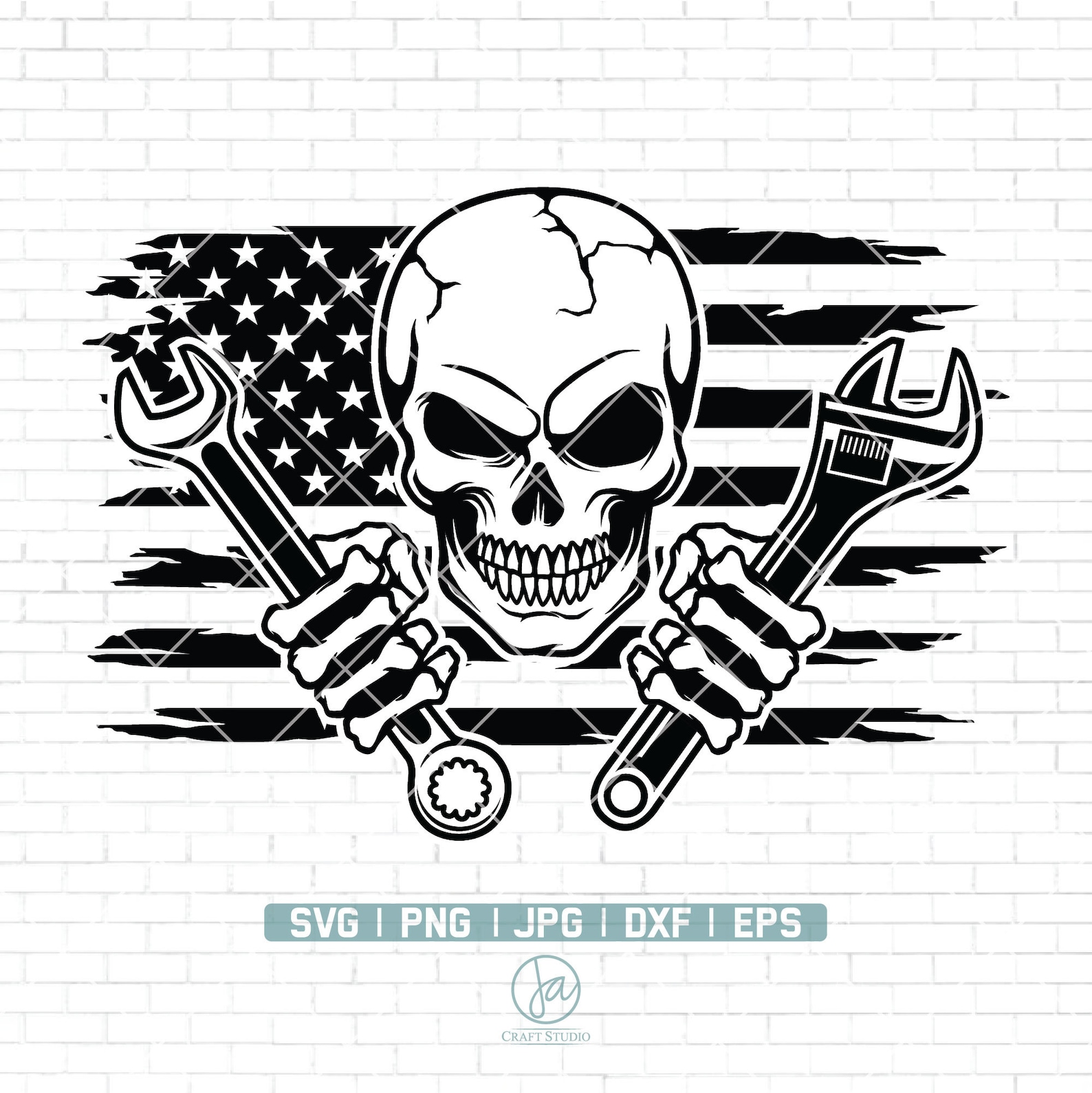 US Skull Mechanic Svg | Mechanic Logo | Patriotic Skull Svg | Skull ...