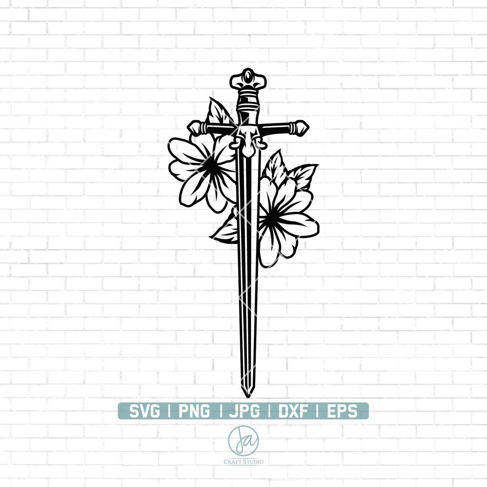 Sword Svg | Floral Sword Svg | Sword With Flowers Svg | Knife Clip Art ...