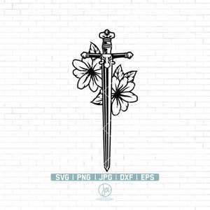 Sword Svg | Floral Sword Svg | Sword With Flowers Svg | Knife Clip Art ...