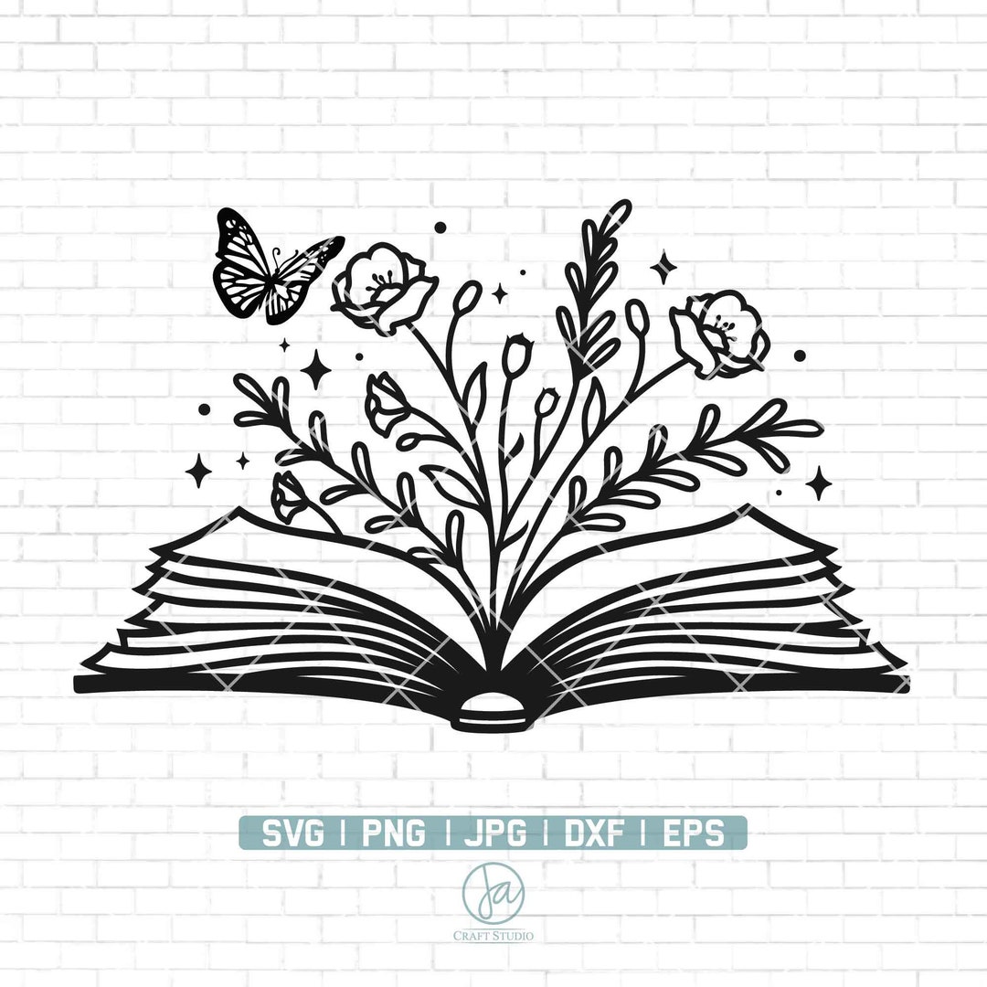 Floral Book SVG | Book With Flowers Svg | Flowers Growing Out of a Book ...
