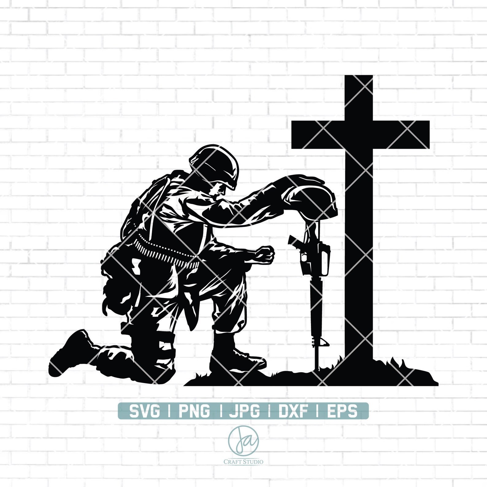 Soldier Kneeling Praying At Memorial Cross Svg File Fallen Etsy