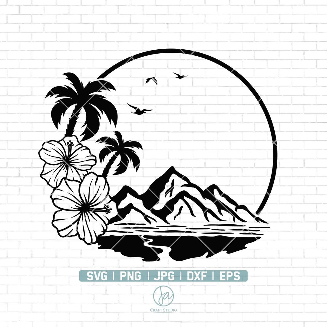 Hawaiian Flower Scene SVG | Beach Svg | Palm Tree Svg | Hawaii Svg ...