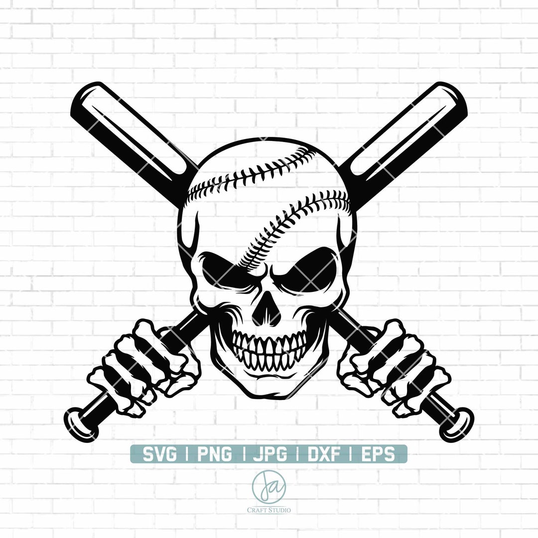 Baseball Skull With Crossed Bats Svg | Softball Skull Svg | Skull Svg ...