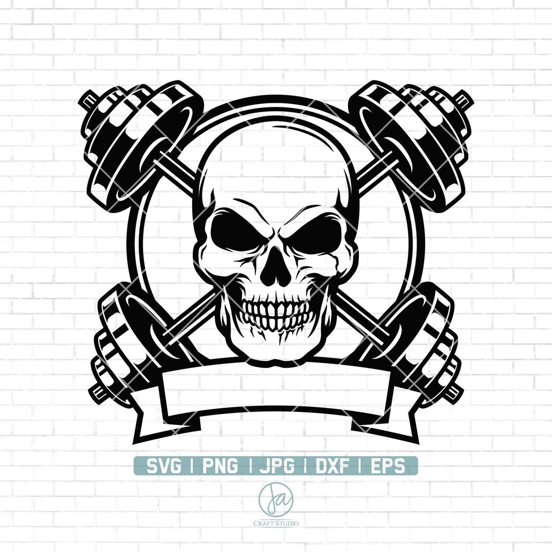 Skull Fitness Svg | Fitness Gym Logo | Skull Svg | Barbell Gym Svg ...