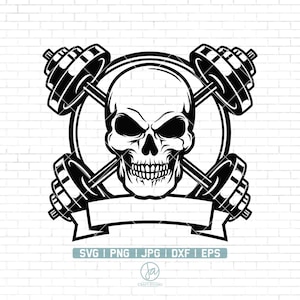 Skull Fitness Svg | Fitness Gym Logo | Skull Svg | Barbell Gym Svg ...