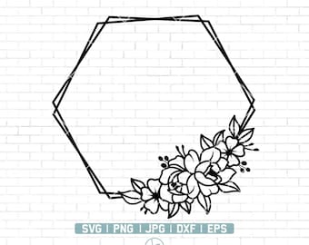Hexagon Floral Frame Svg - Etsy