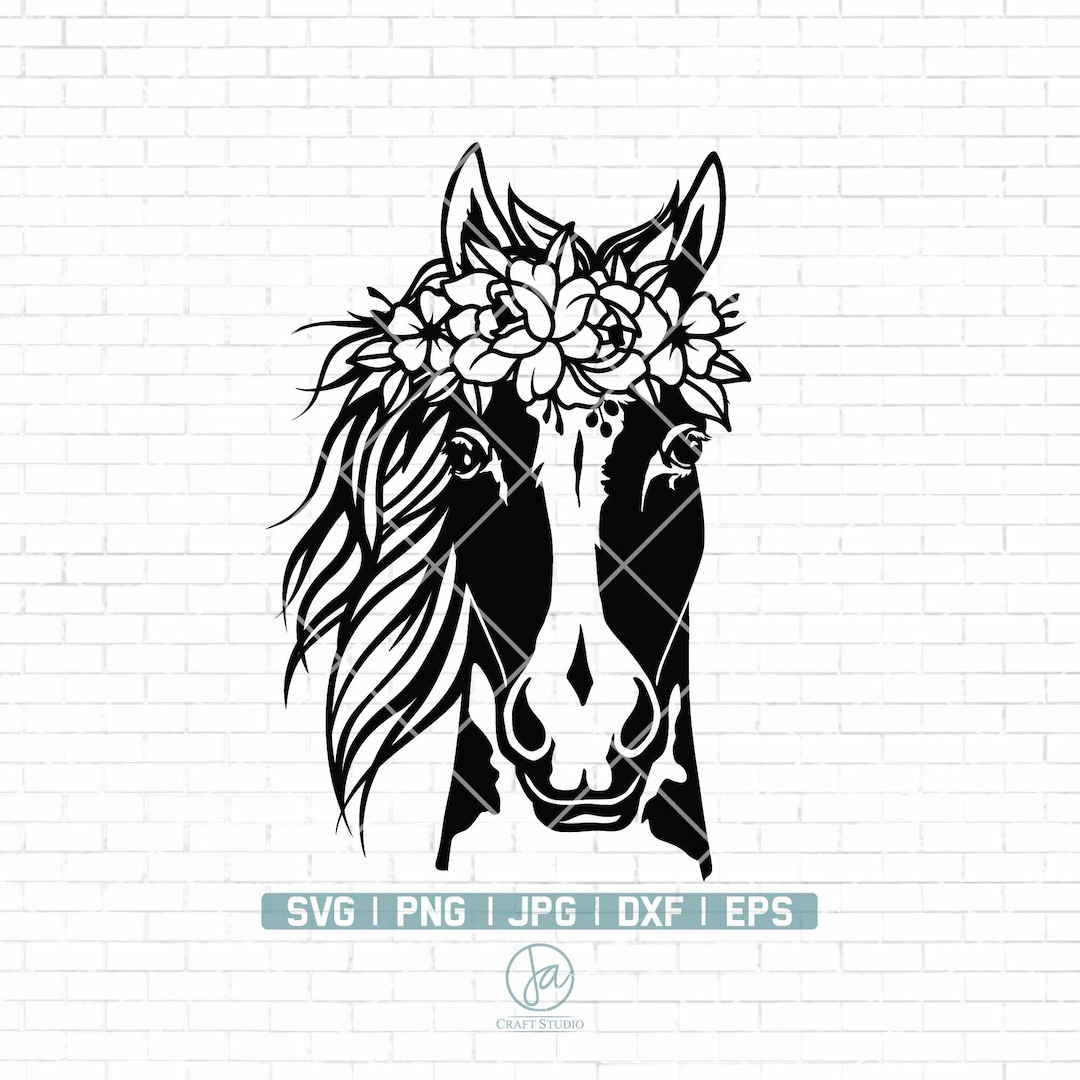 Horse Svg File | Horse With Flowers on Head | Horse With Flower Crown ...