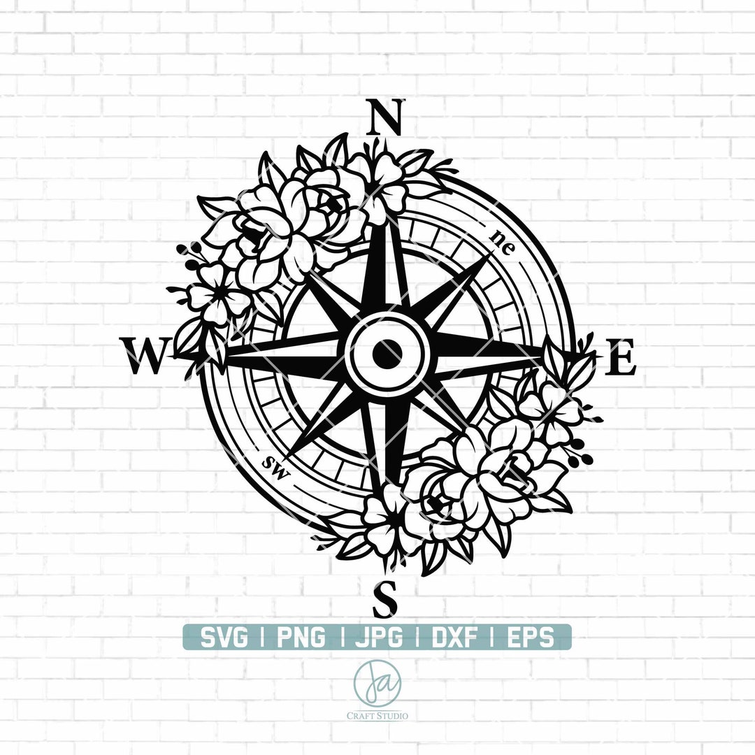 Floral Compass Svg | Compass Svg | Compass Rose Svg | Nautical Compass ...