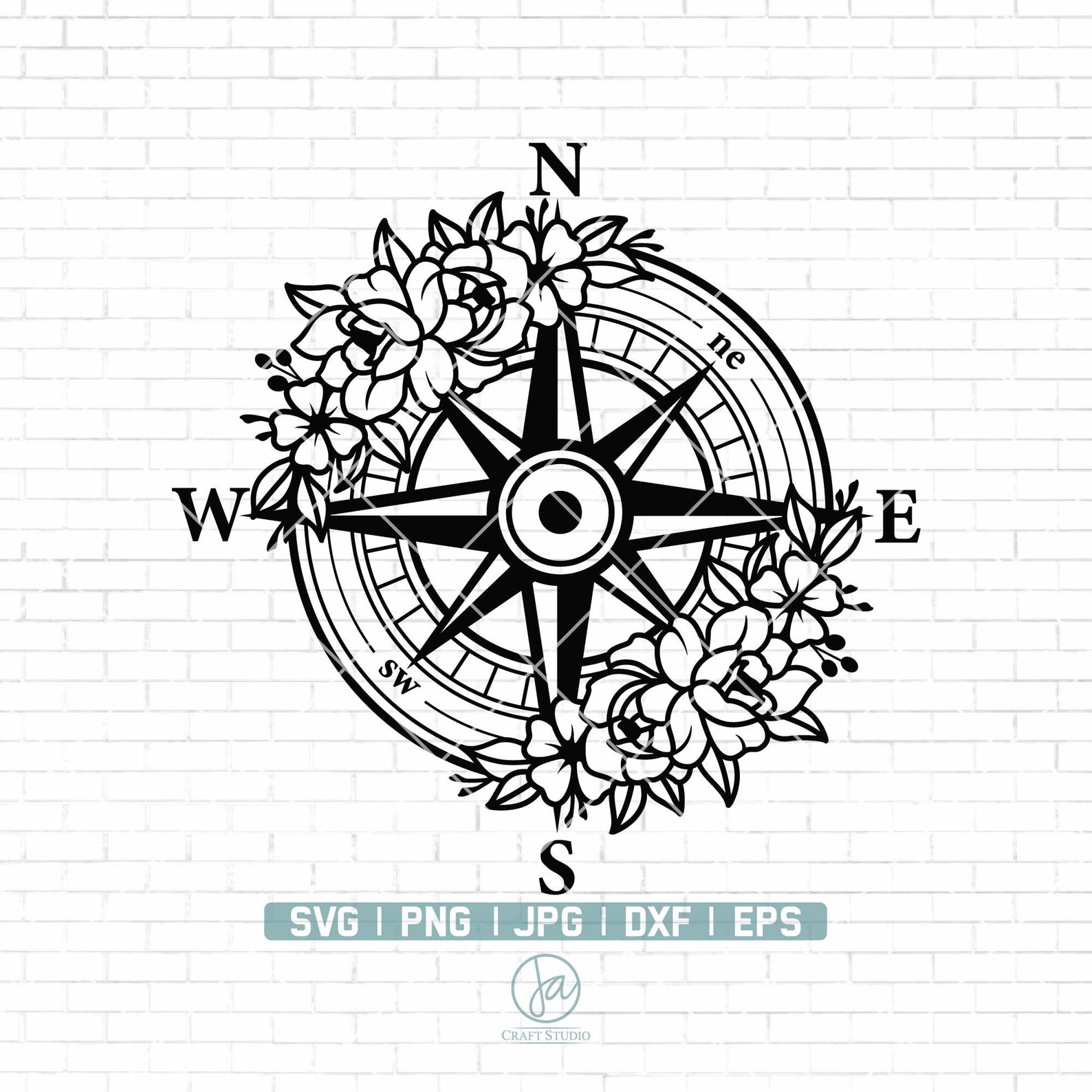 Floral Compass Svg Compass Svg Compass Rose Svg Nautical Etsy