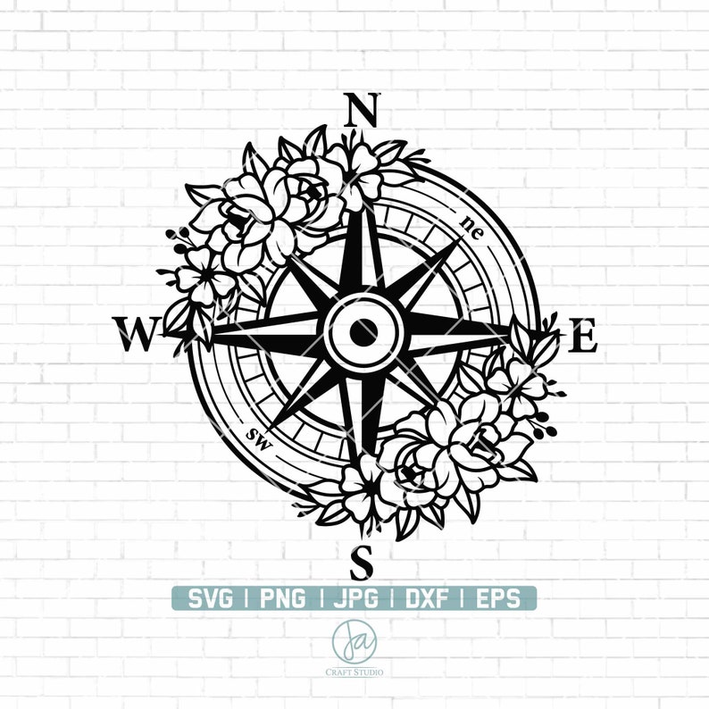 Floral Compass Svg Compass Svg Compass Rose Svg Nautical | Etsy