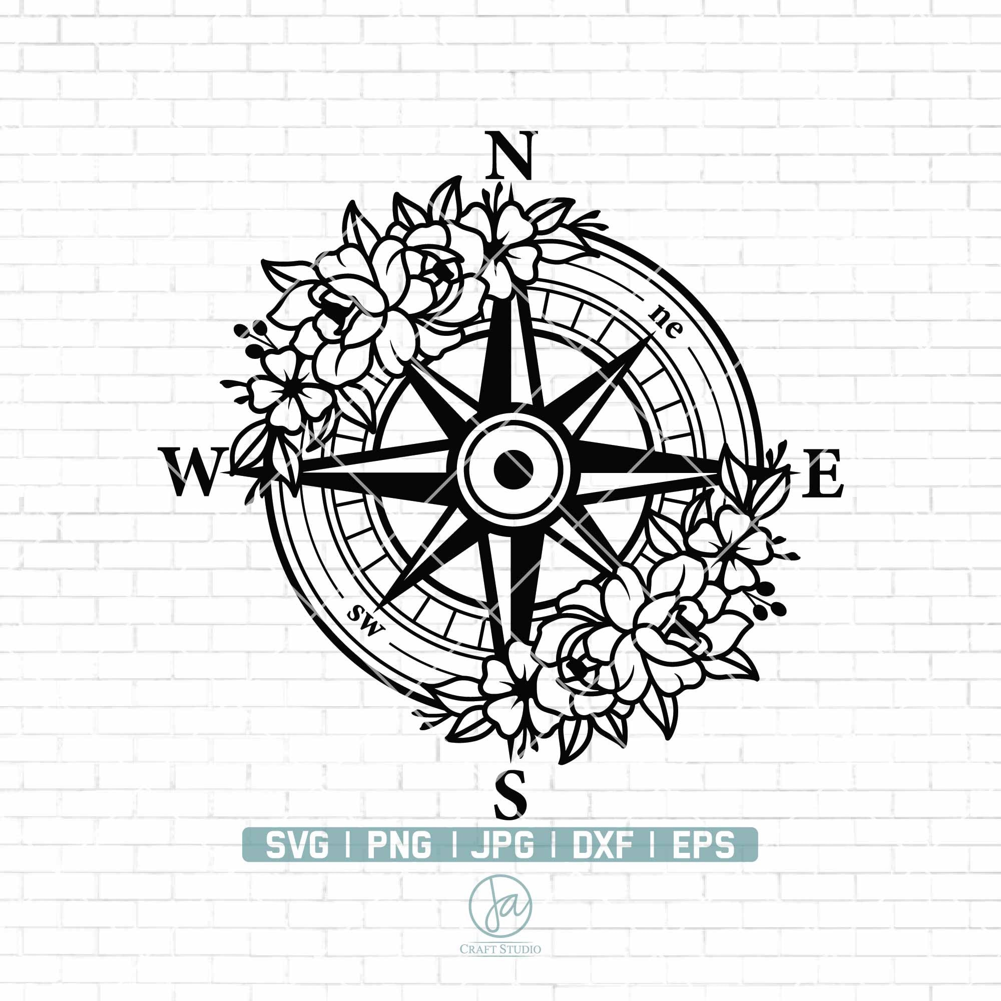 Floral Compass Svg Compass Svg Compass Rose Svg Nautical | Etsy