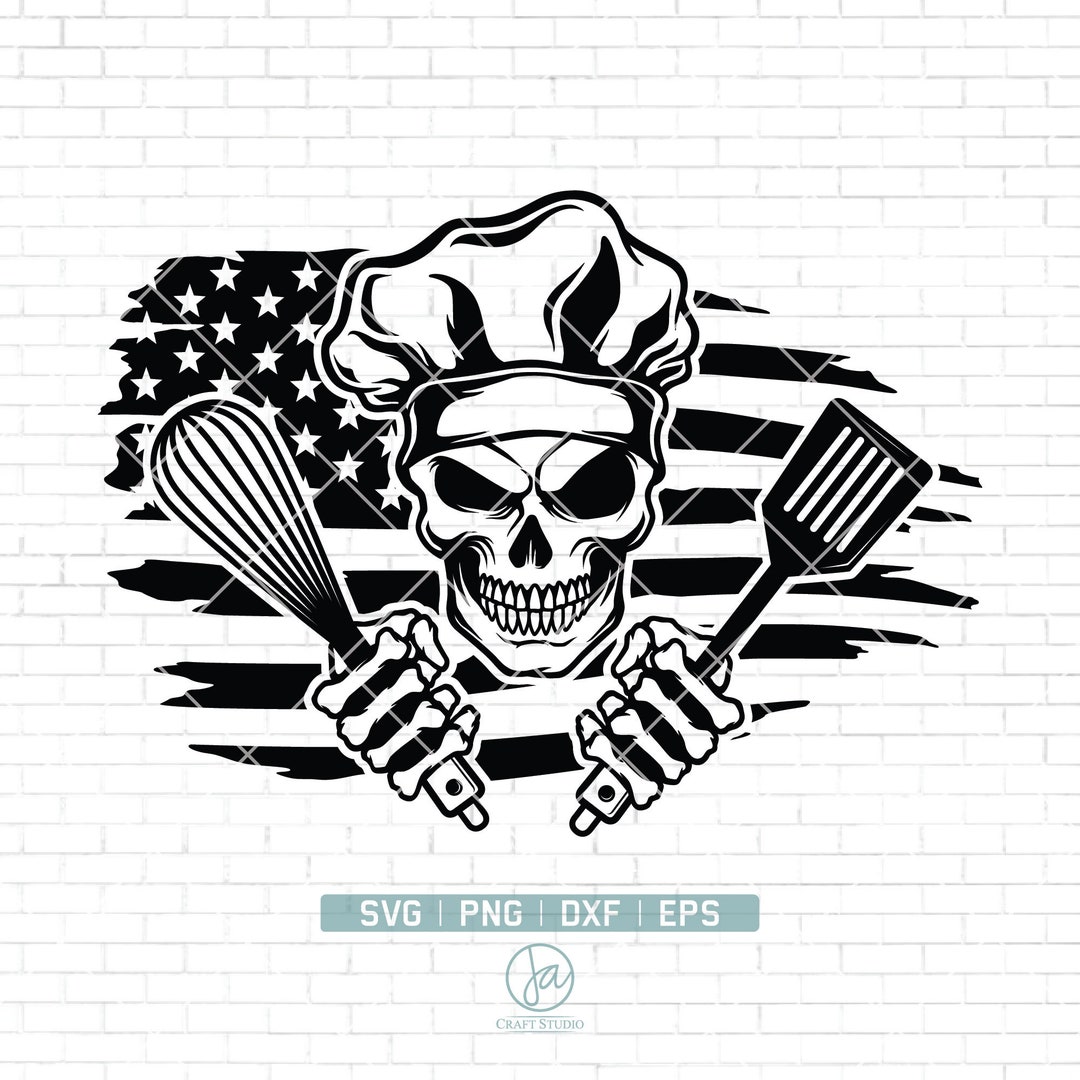 Us Chef Skull Svg | Us Master Chef Svg | American Chef Svg | Chef Skull ...