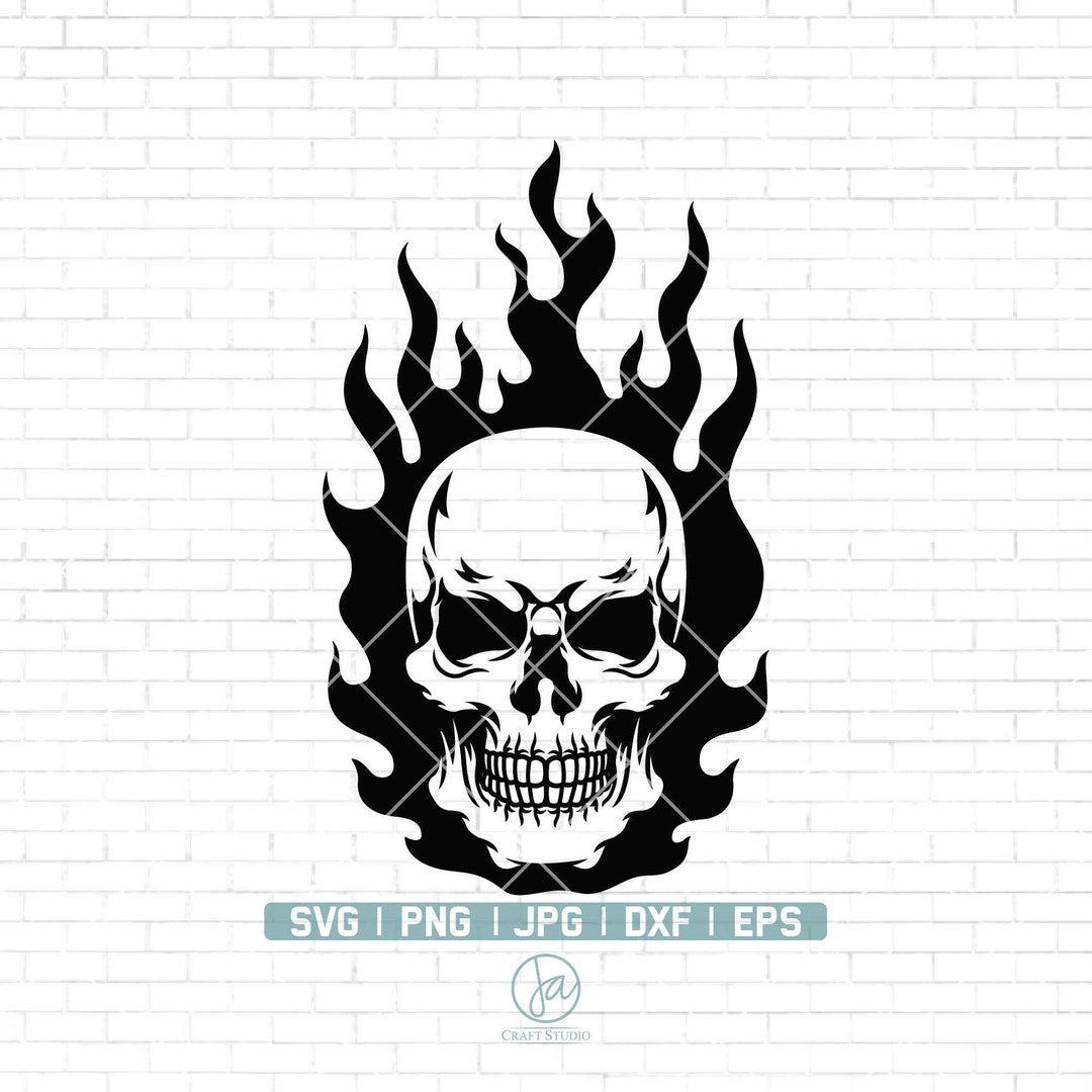 Skull Svg | Skull on Fire | Flaming Skull Svg | Fire Skeleton SVG ...