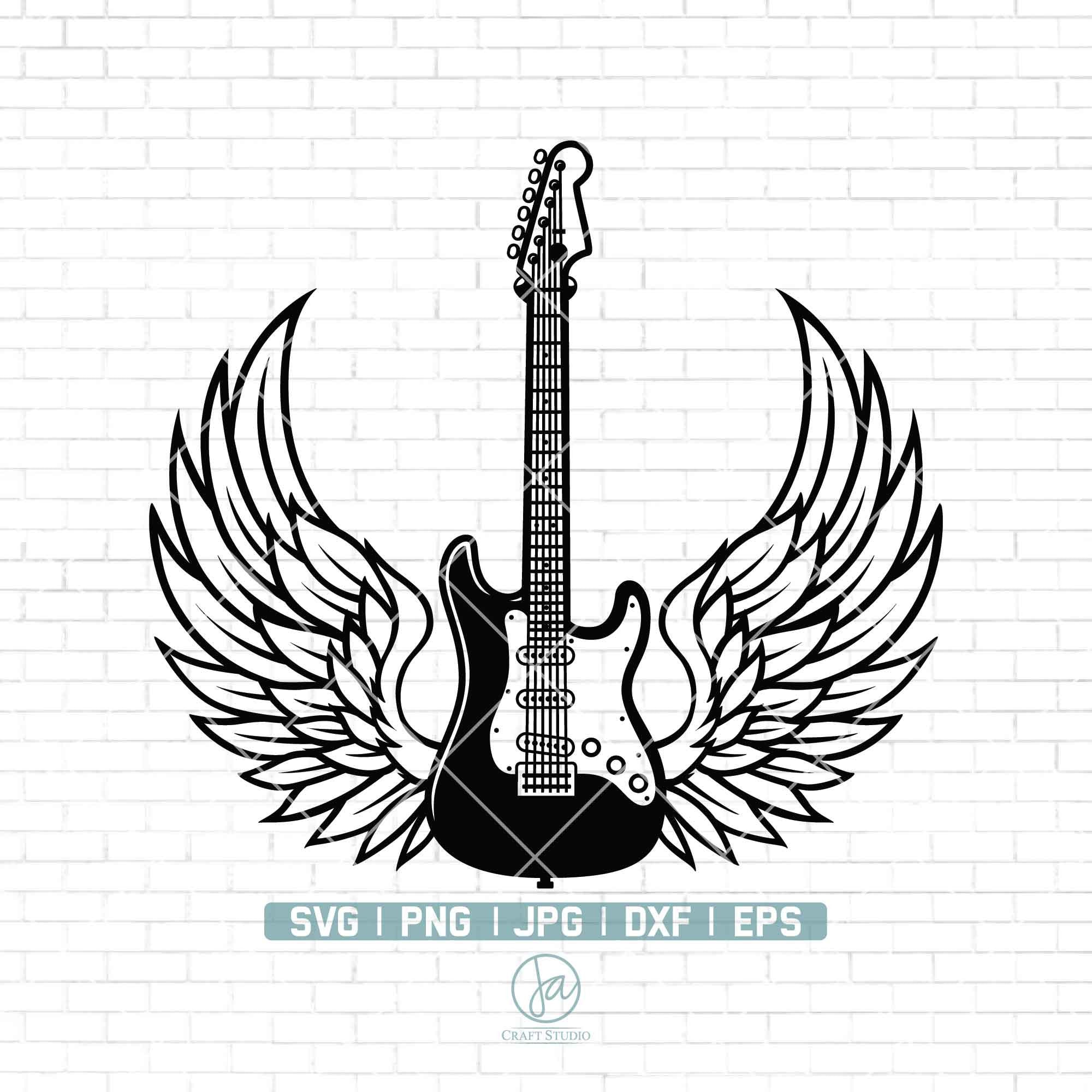 Electric Guitar and Angel Wings Svg Bass Guitar Svg - Etsy