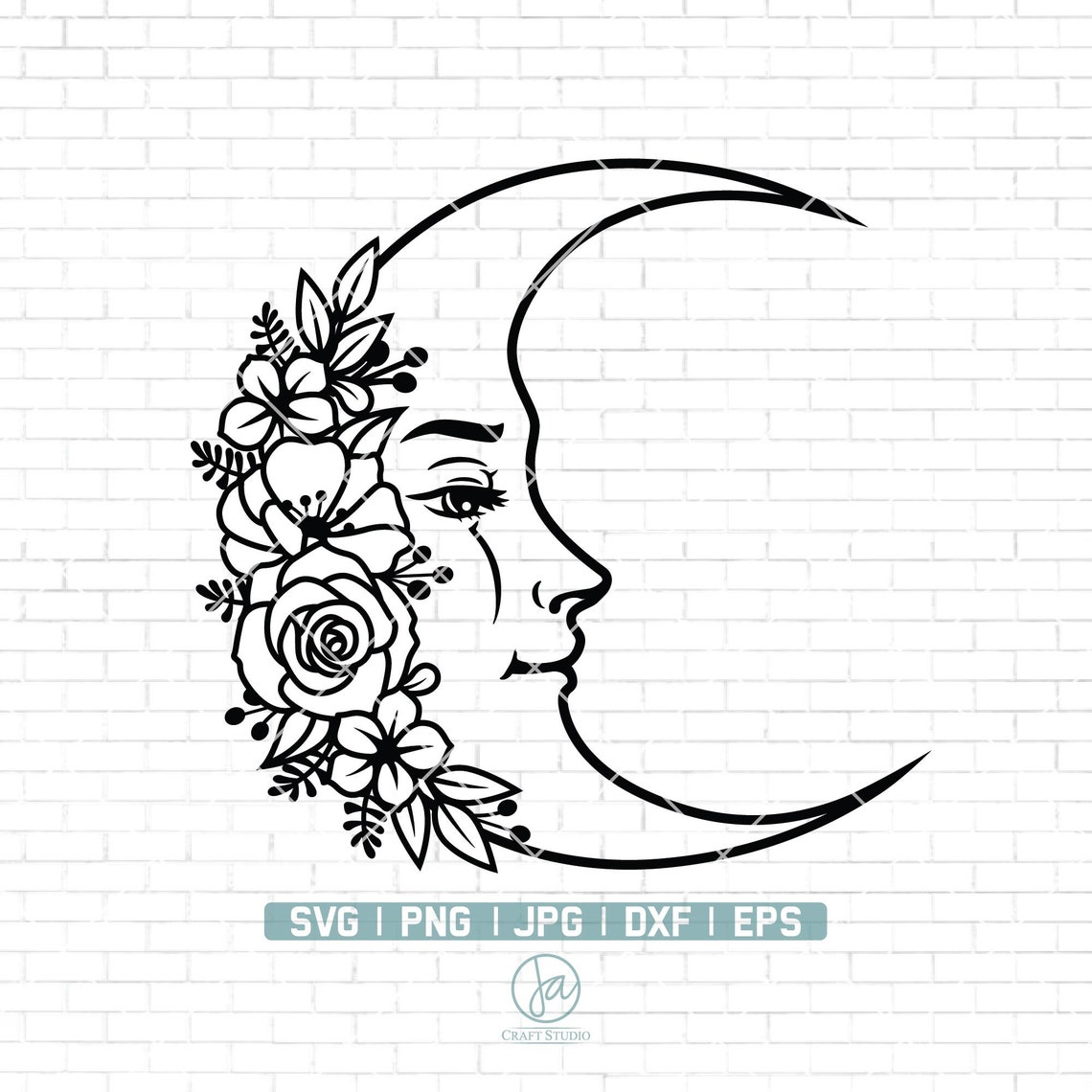 Floral Moon Svg Flower Moon Svg Moon Svg Quarter Moon | Etsy