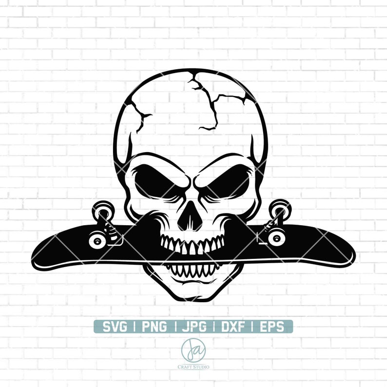 Skull Biting Skateboard Svg Skateboarder Skull Svg Skull - Etsy