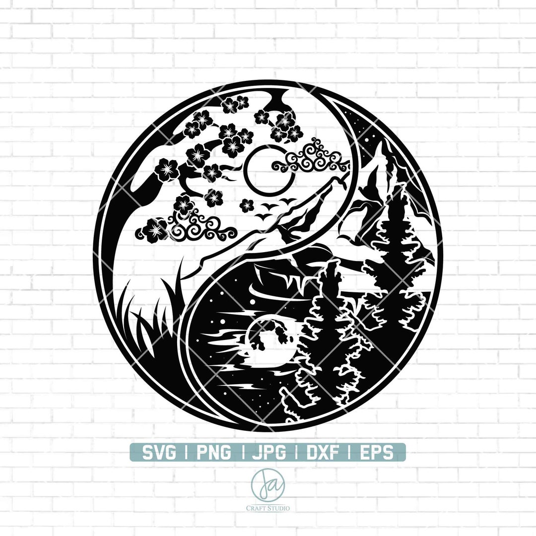 Yin Yang SVG | Nature Svg | Mountains SVG | Day and Night SVG ...