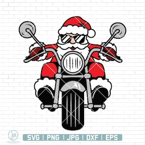 Biker Santa SVG | Cute Funny Christmas SVG | Cool Santa Claus Riding ...
