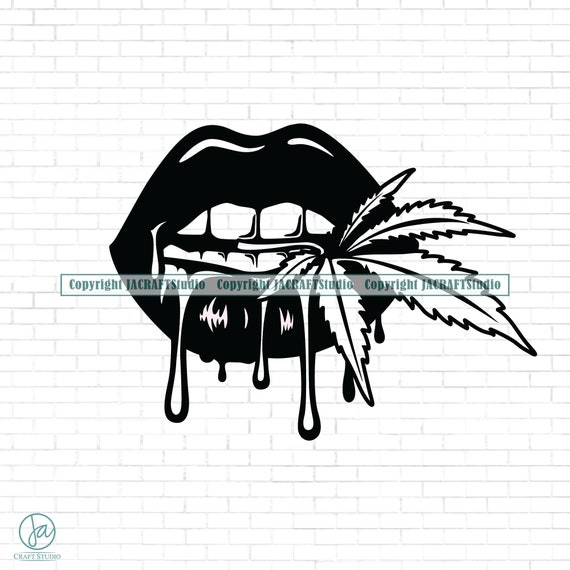 Lips Bitting Weed Leaf Svg Dripping Lips With Marijuana Svg | Etsy