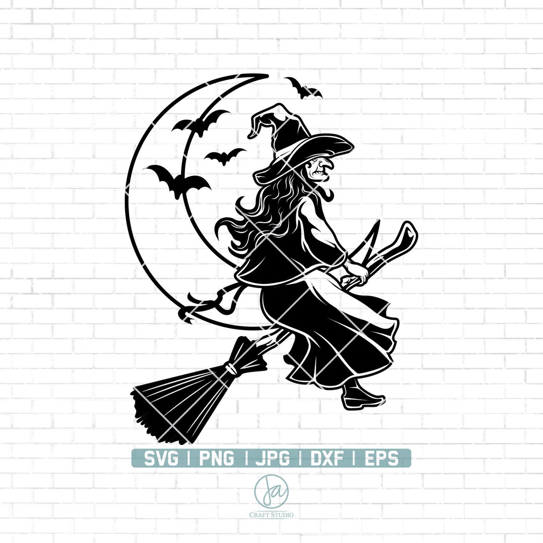 Witch in the Moon Svg | Flying Witch Svg | Witch Svg | Halloween Svg ...