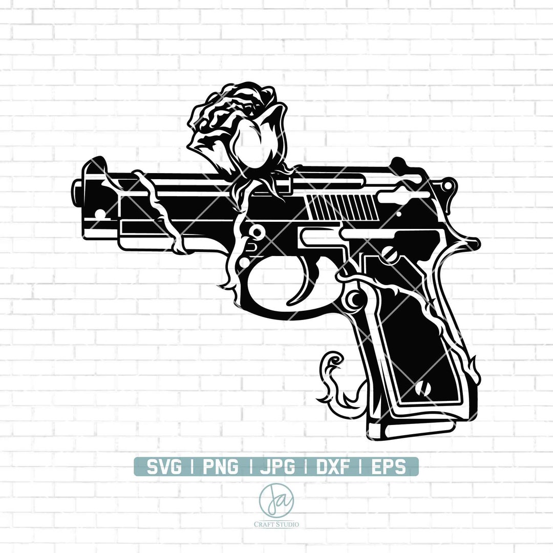 Gun and Roses SVG Hand Gun Roses Svg Pistol Design Roses Svg Gun Rose ...