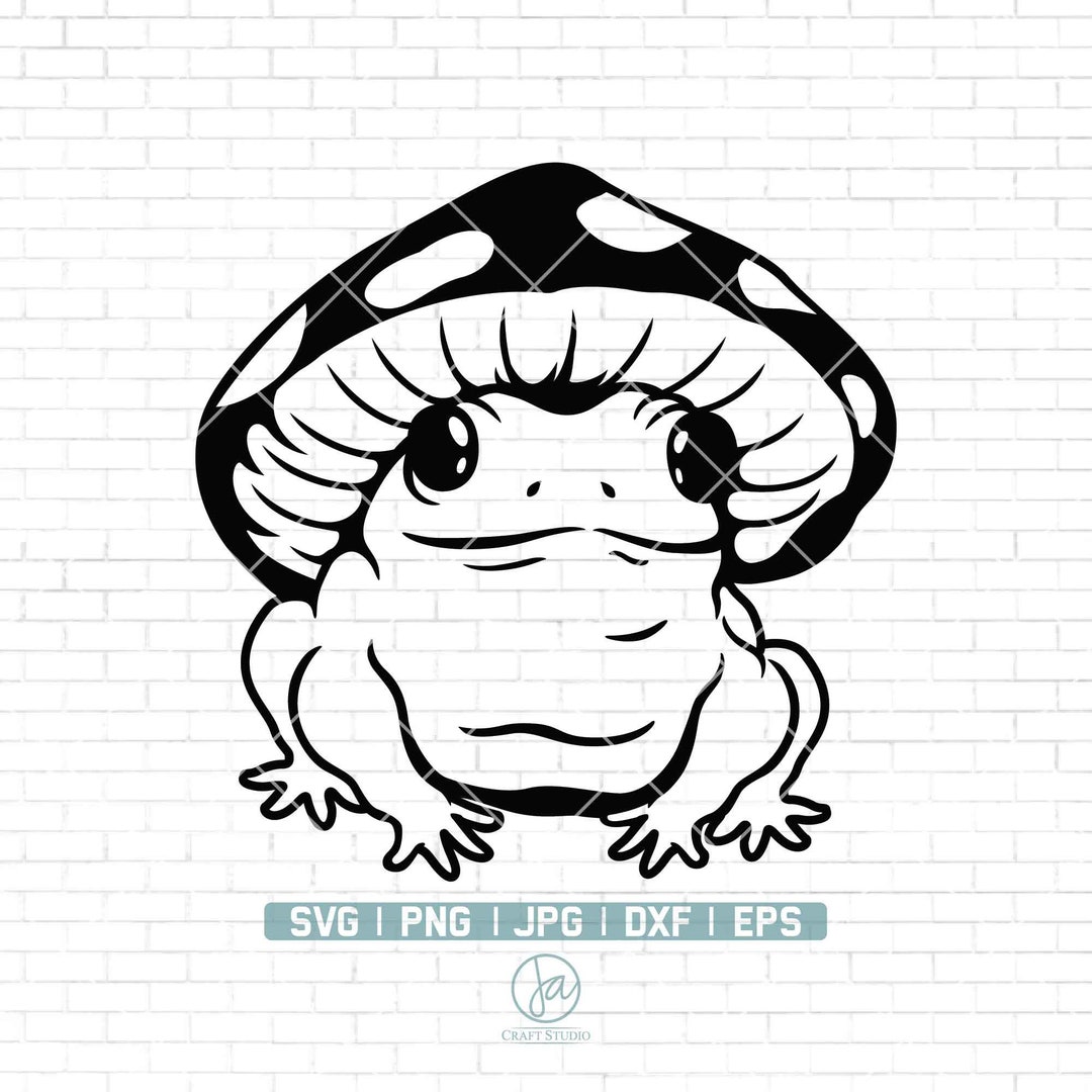 Mushroom Frog Svg | Single Color Kawaii Froggo on a Toadstool | Frog ...