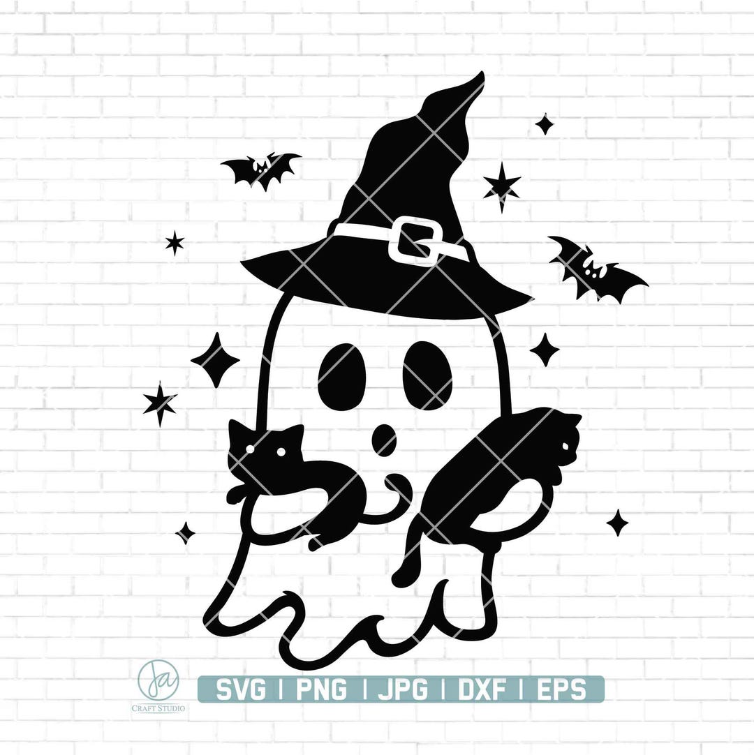 Cute Ghost and Black Cat SVG, Cute Halloween SVG, Boo SVG, Spooky Black ...