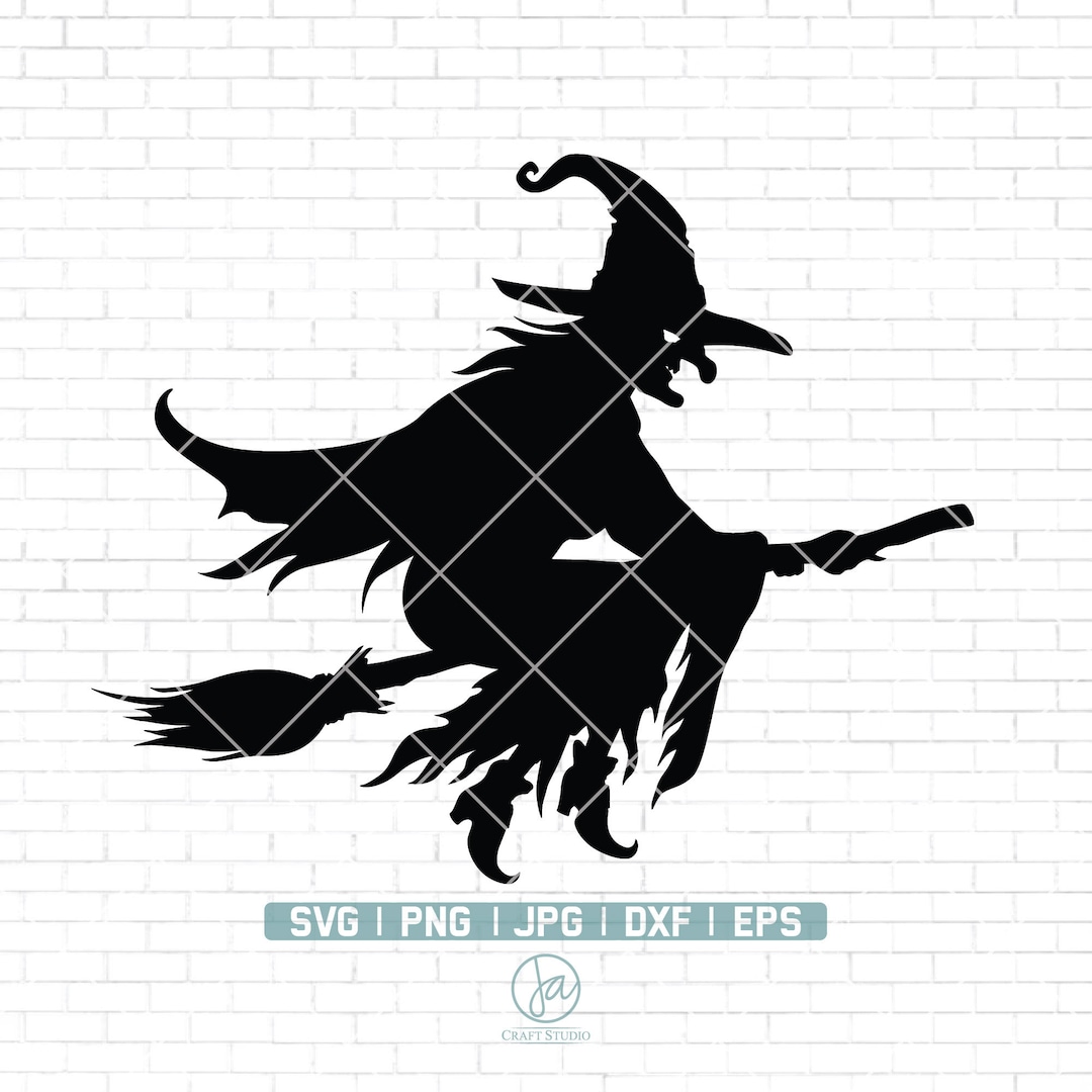 Flying Witch SVG File | Witch on Broom Svg | Flying Witch Silhouette ...