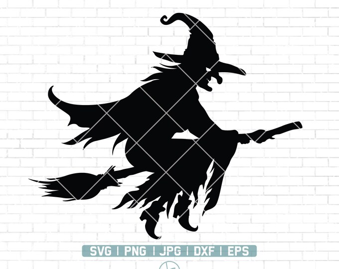 Flying Witch SVG Cut File for Cricut, Witch on Broom Svg, Flying Witch ...