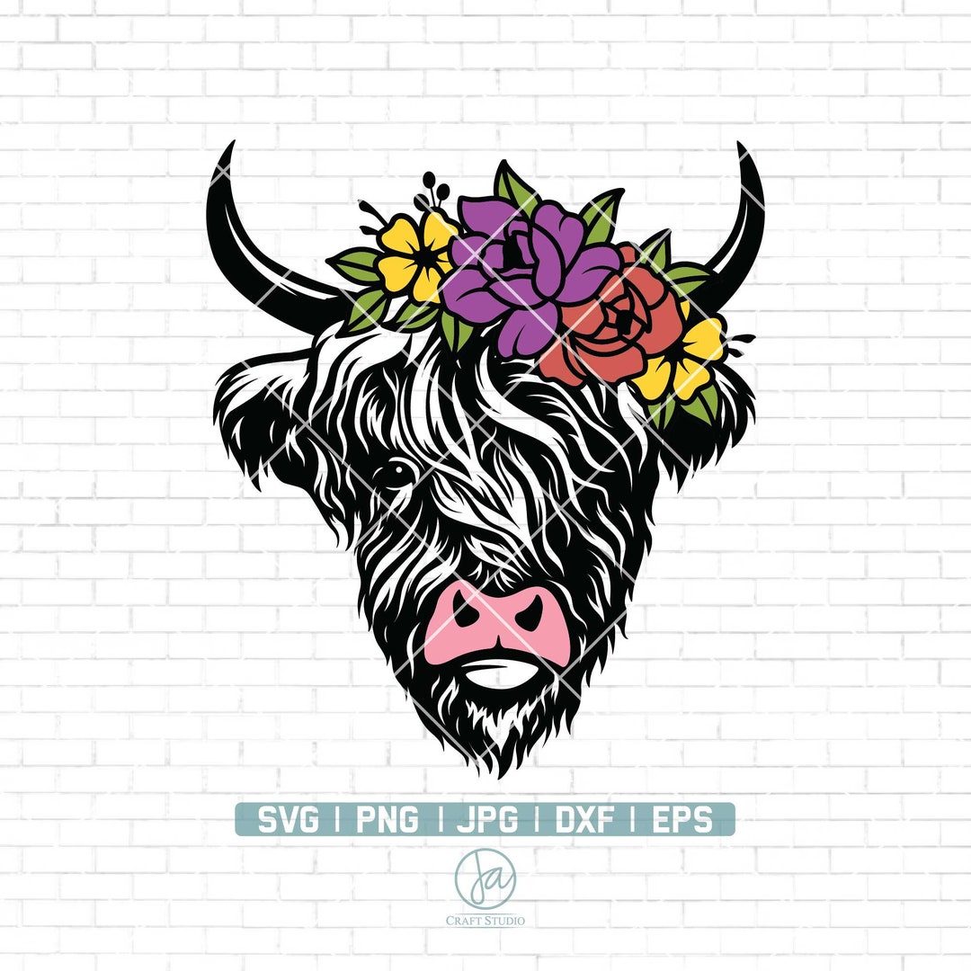 Highland Cow Svg | Cow With Flowers on Head | Cow With Flower Crown SVG ...