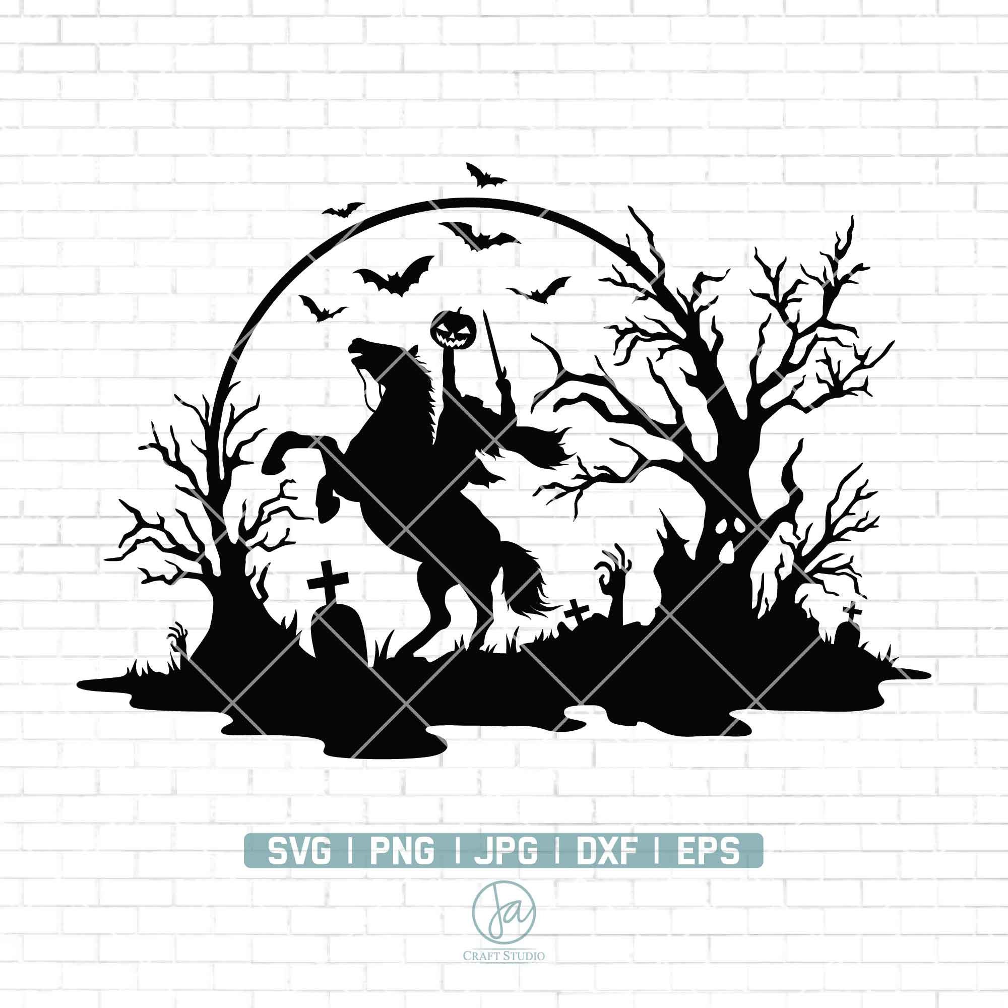 Headless Horseman SVG Halloween Graveyard Scene SVG - Etsy Canada
